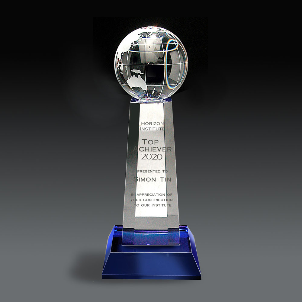 Globe on Blue Base Crystal Trophy | Premium Crystal Trophy | Origin ...